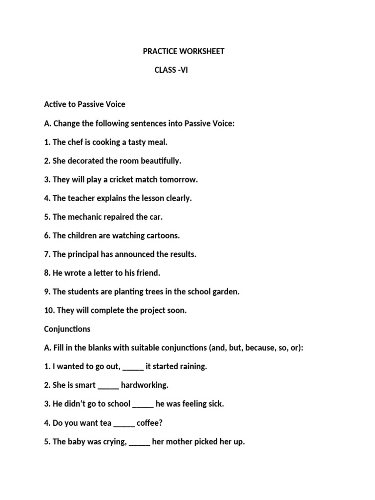 Class 6 English Grammar Practice Worksheet | PDF