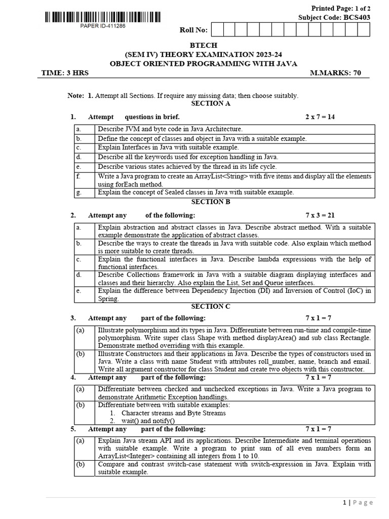 JAVA 2023-24 Even Sem | PDF | Java (Programming Language) | Method (Computer Programming)