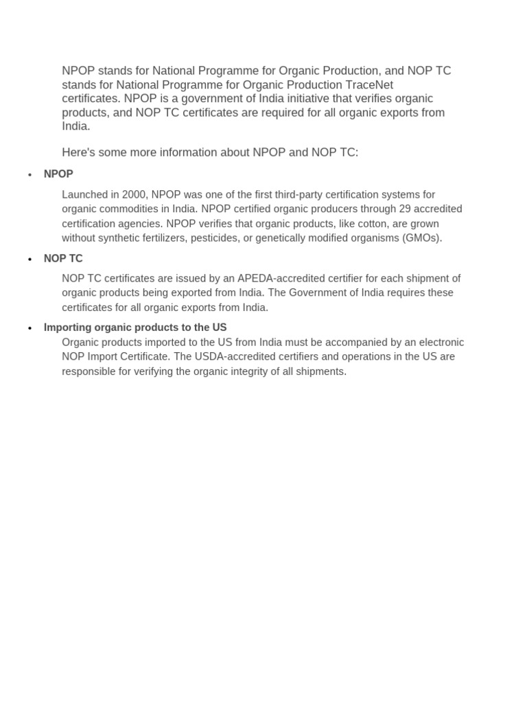 NPOP: India's Organic Production Program | PDF