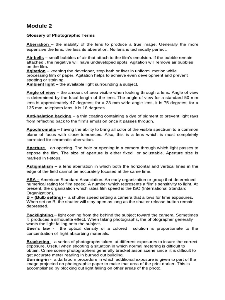 Glossary of Photography Terms | PDF | Film Speed | Exposure (Photography)
