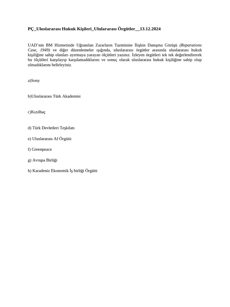 PC - Uluslararası Hukuk Kişileri - UÖ | PDF