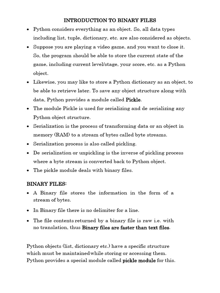 Binary files notes2 | PDF | Information Technology | Computer Programming Binary files notes2 | PDF | Information Technology | Computer Programming