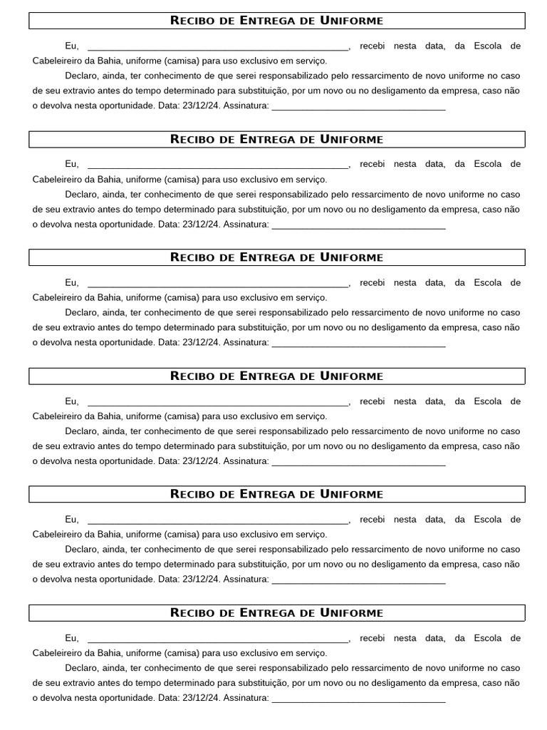Recibo de Entrega de Uniforme | PDF