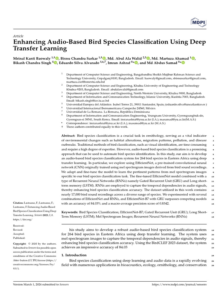 Bird Species Classification MDPI | PDF | Artificial Neural Network | Conservation Biology
