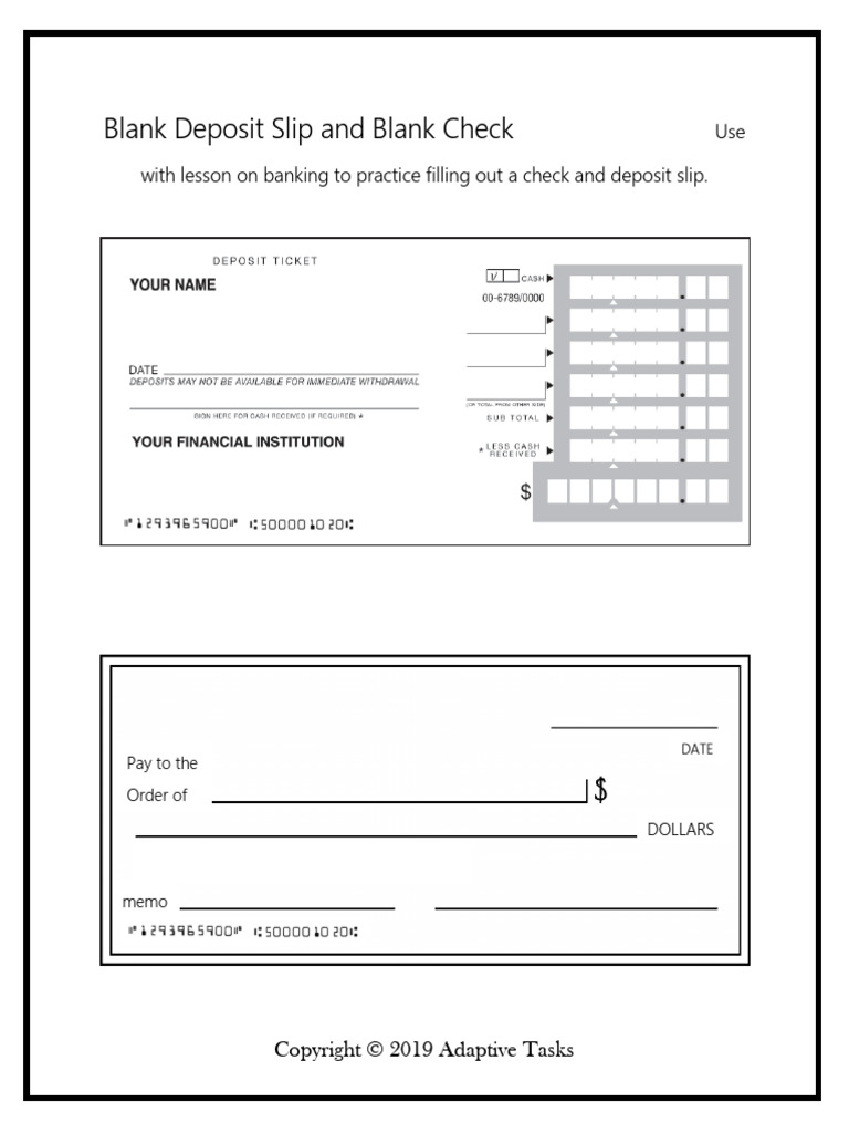 Blank Deposit Slip and Blank Check | PDF
