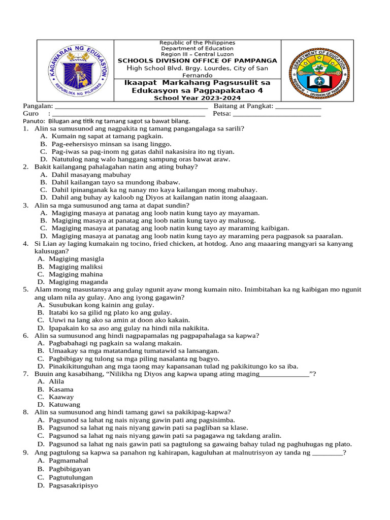23-24Gr.4-PT - ESP 4 - Q4 | PDF