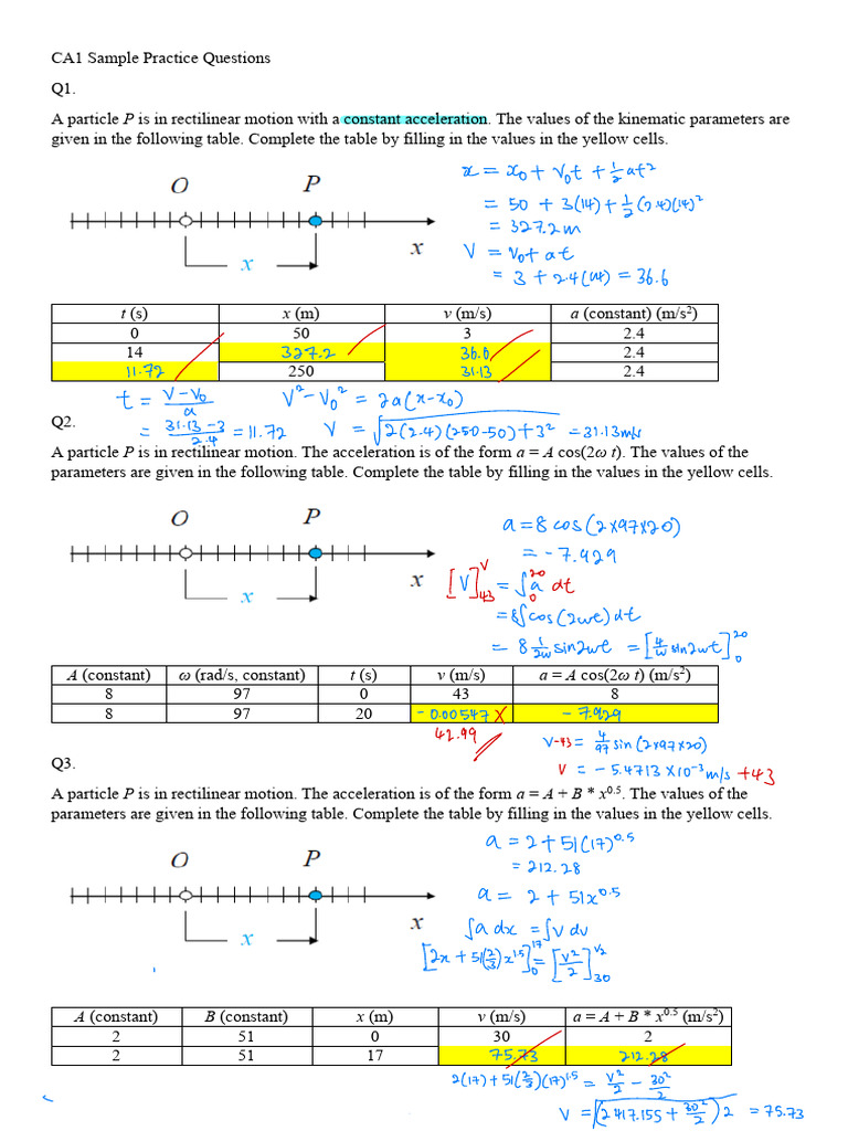 CA1 Sample Practice Questions | PDF | Physics | Mechanics