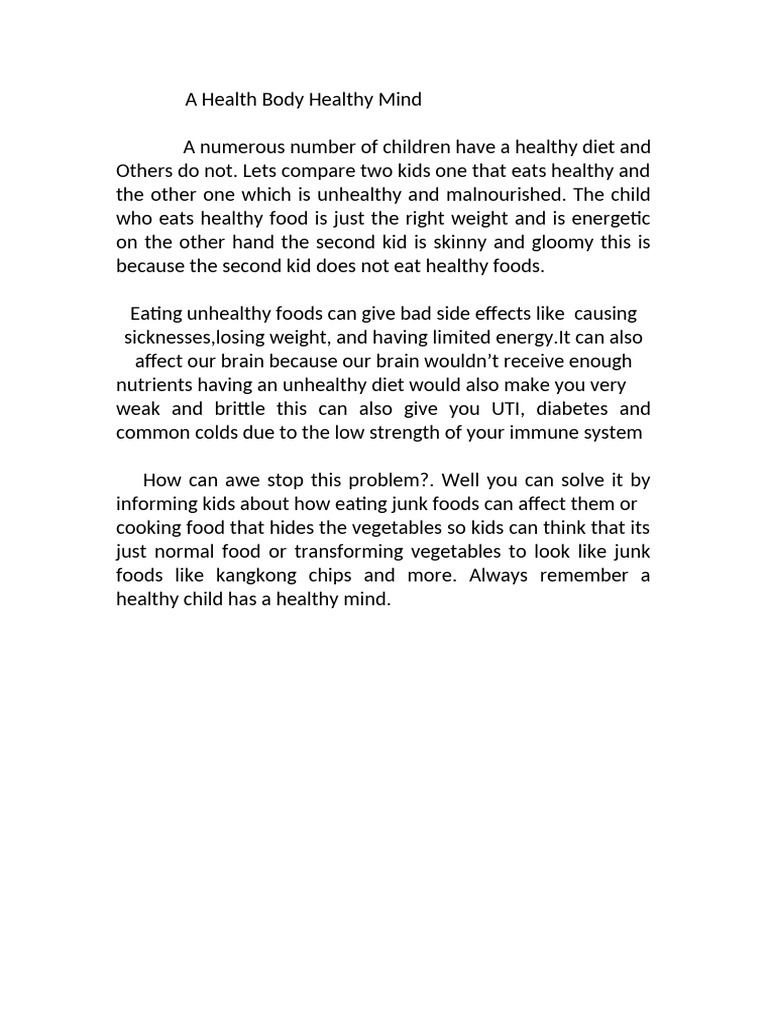 A Health Body Healthy Mind | PDF