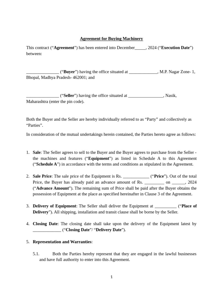 Machinery Purchase Agreement Template | PDF | Prices | Sales