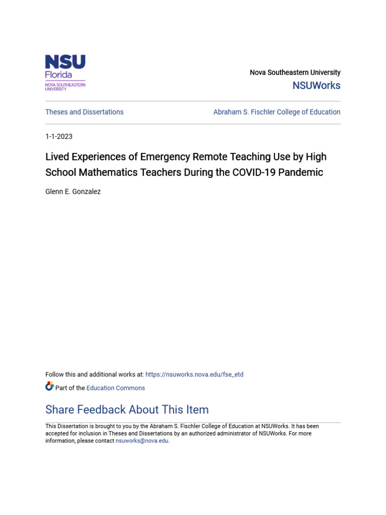 Lived Experiences of Emergency Remote Teaching Use by High School | PDF ...