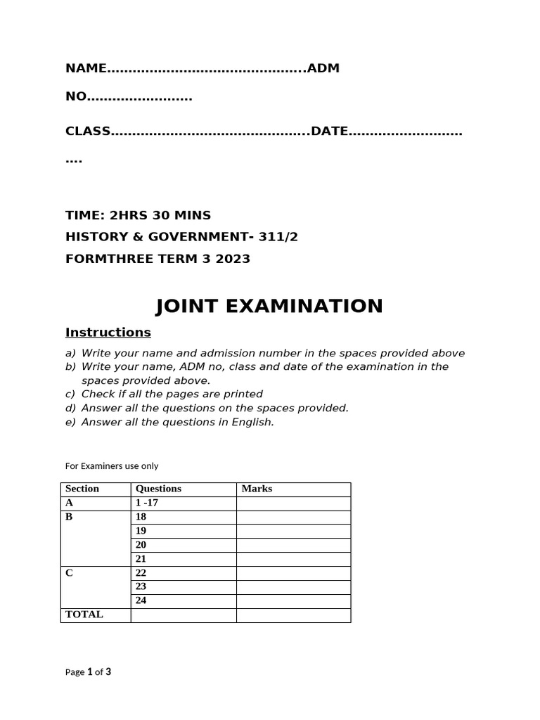History & Government Exam Paper 2023 | PDF | Africa