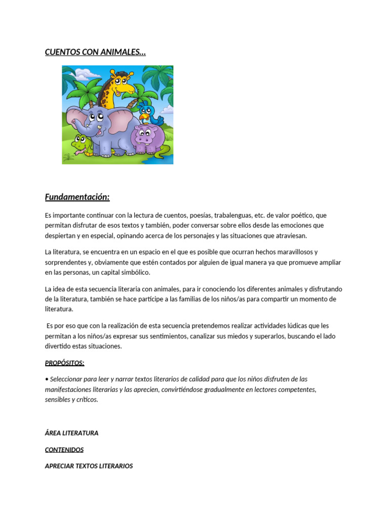 Cuentos Literarios con Animales para Niños | PDF