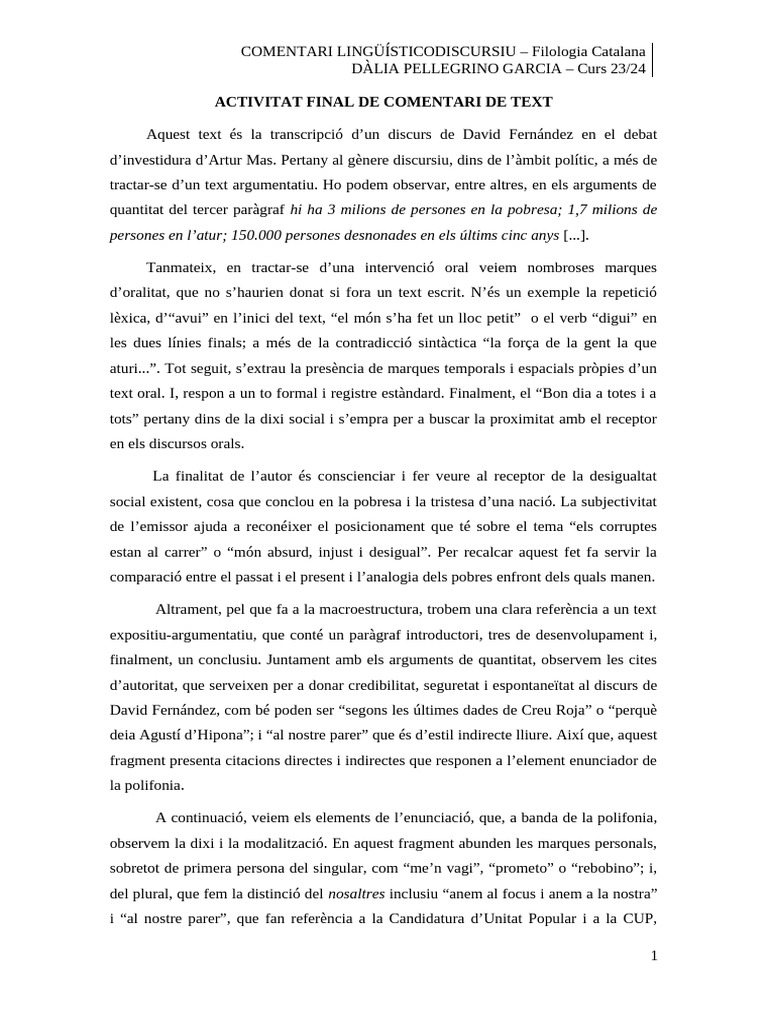 Activitat Final de Comentari de Text | PDF