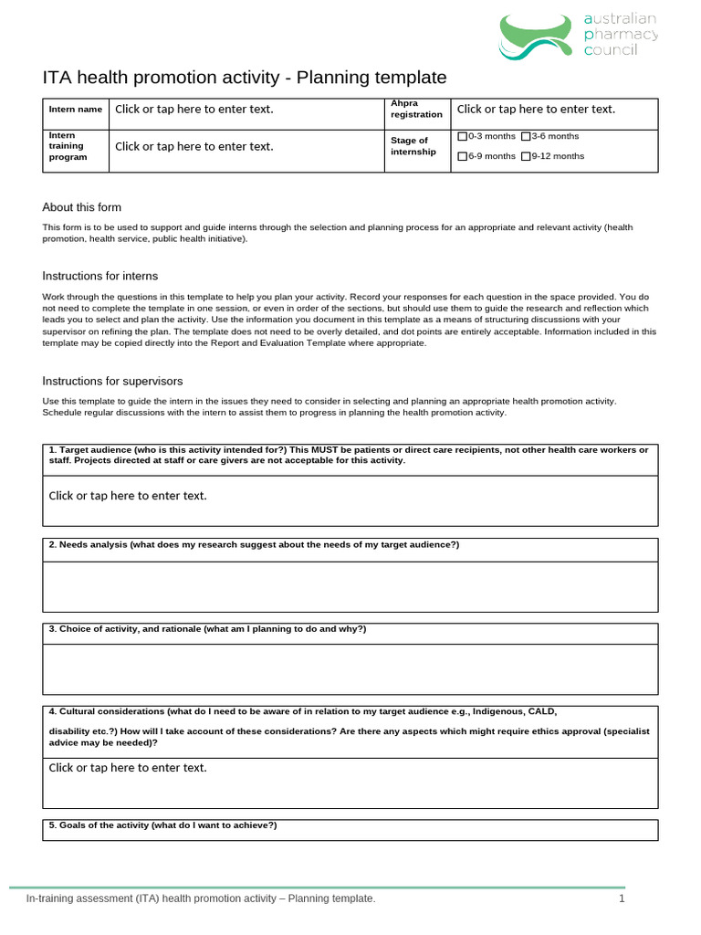 Health Promotion Activity Planning Template | PDF | Health Care