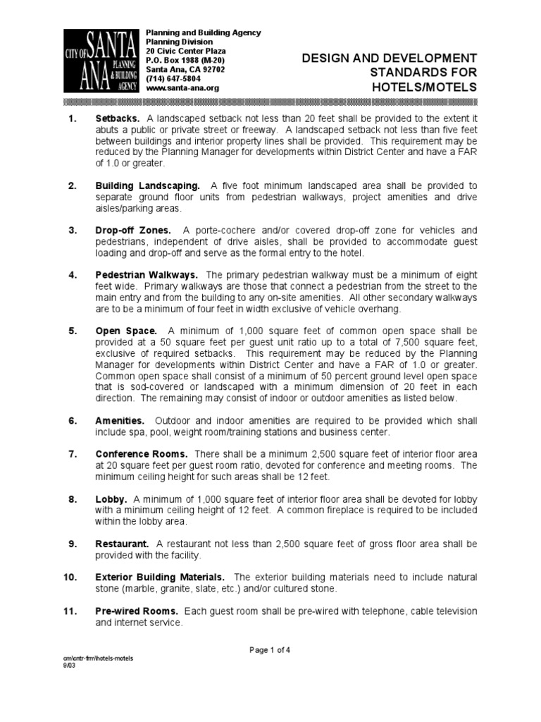 Hotel and Motel Design Standards | PDF | Kitchen | Motel