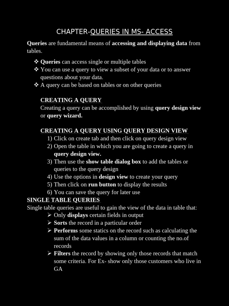 Computer (Queries in Ms - Access) Summary | PDF | Data | Information Retrieval