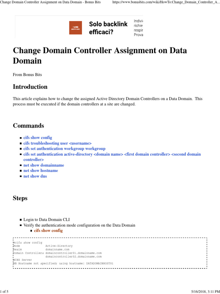 Change Domain Controller Assignment on Data Domain | PDF | Active Directory | Domain Name