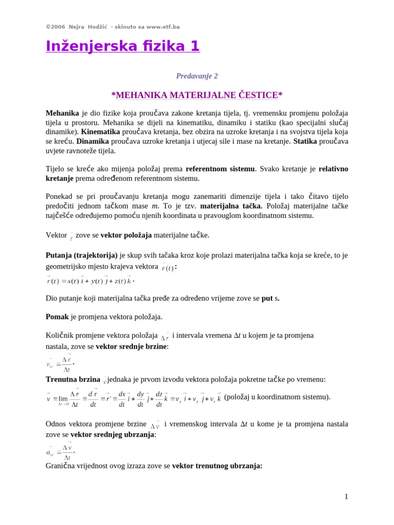 FIZIKA 1-Skripta | PDF