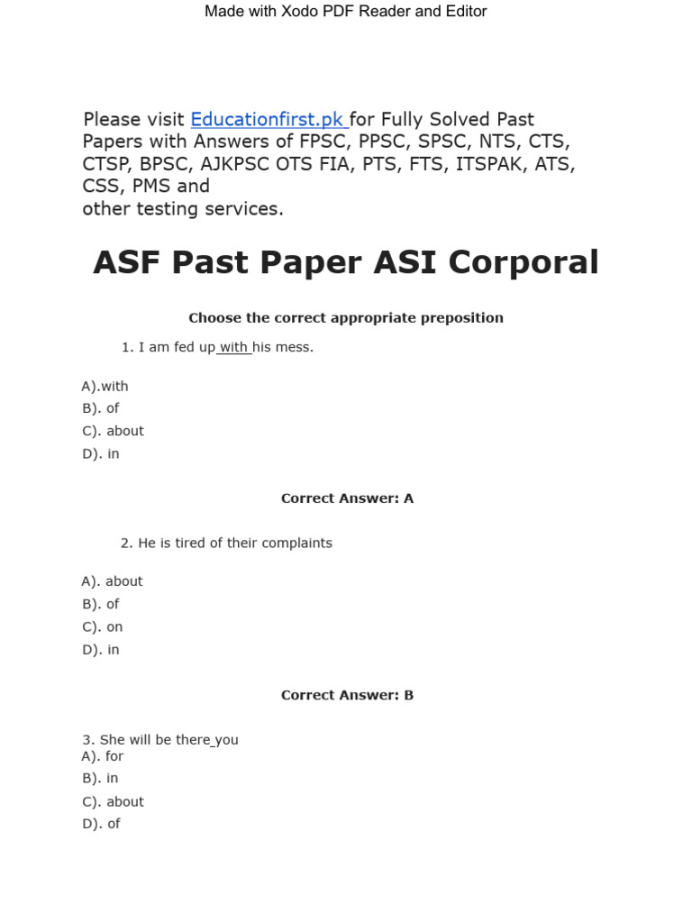 Past Papers with Answers for FPSC & PPSC | PDF | Surah | Quran