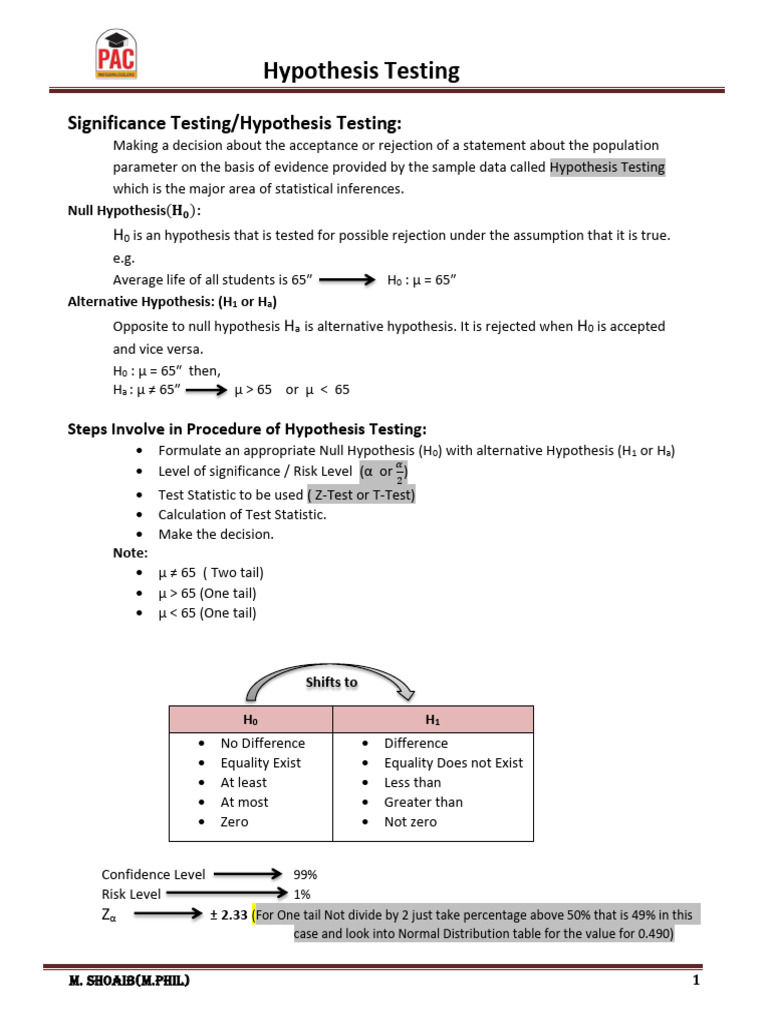 Chapter 14.lecture Notes | PDF | Statistical Hypothesis Testing ...
