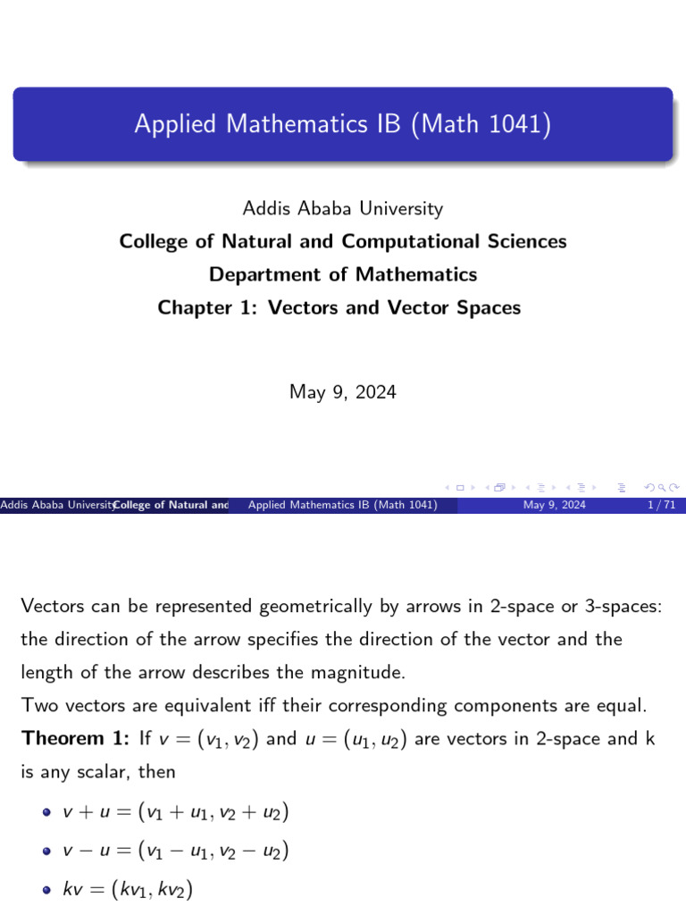 Chapter 1 Vectors and Vector Spaces Lecturer | PDF | Vector Space | Norm (Mathematics)
