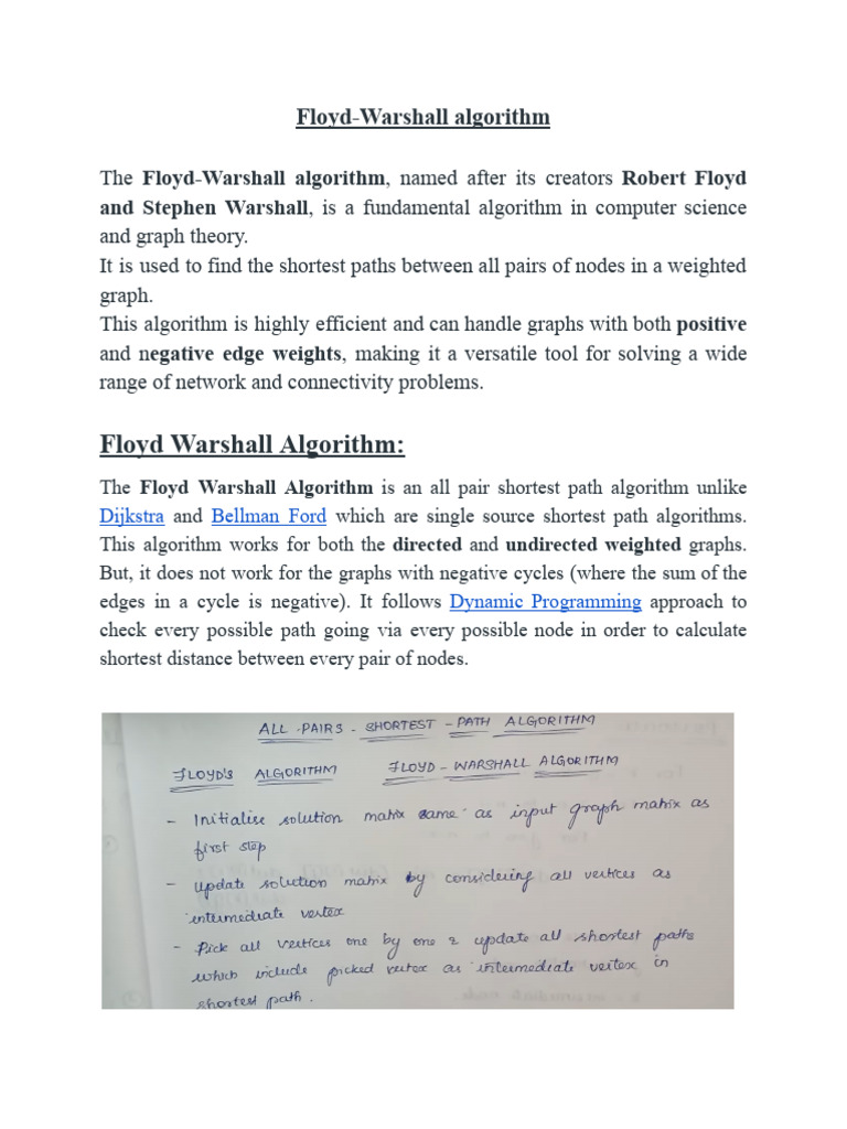 Floyd-Warshall Algorithm Explained | PDF