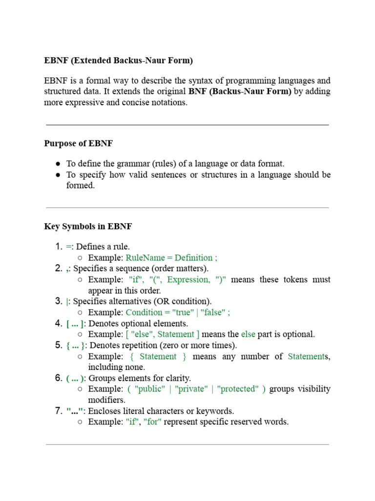 EBNF (Extended Backus-Naur Form) | PDF