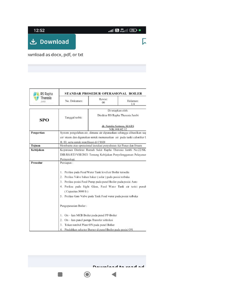 SOP Pengoperasian Boiler LBI1 | PDF