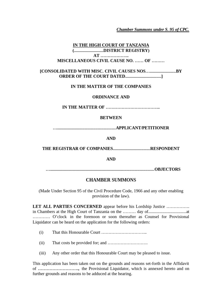 High Court Chamber Summons | PDF | Government | Justice