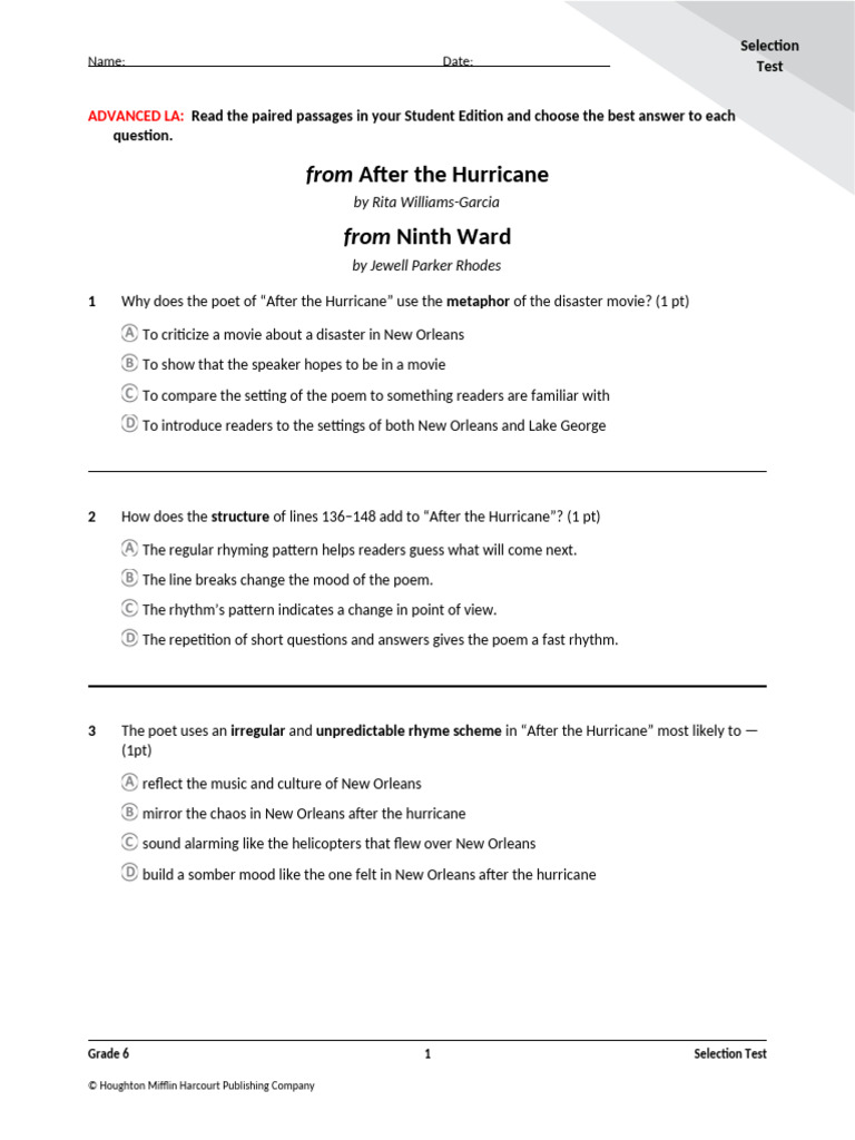 Quiz Advanced After Hurricane | PDF | Poetry