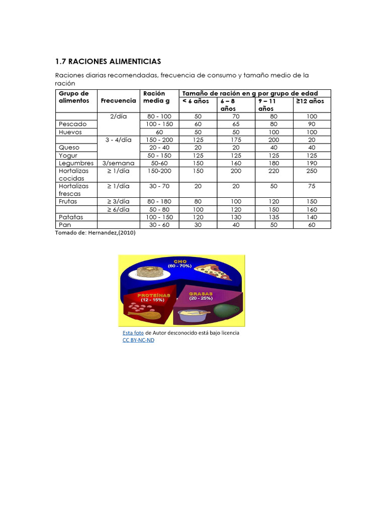 Raciones Alimenticias Recomendadas | PDF