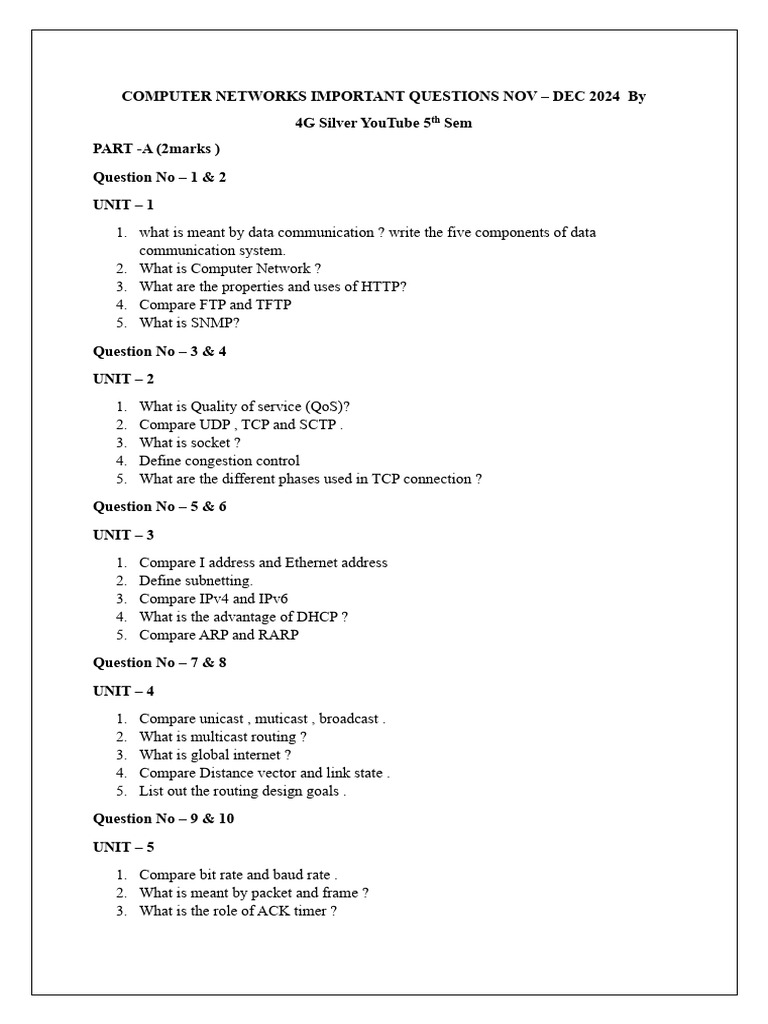 CN_IMPORTANT_QNS_4G | PDF | Internet Protocol Suite | Routing