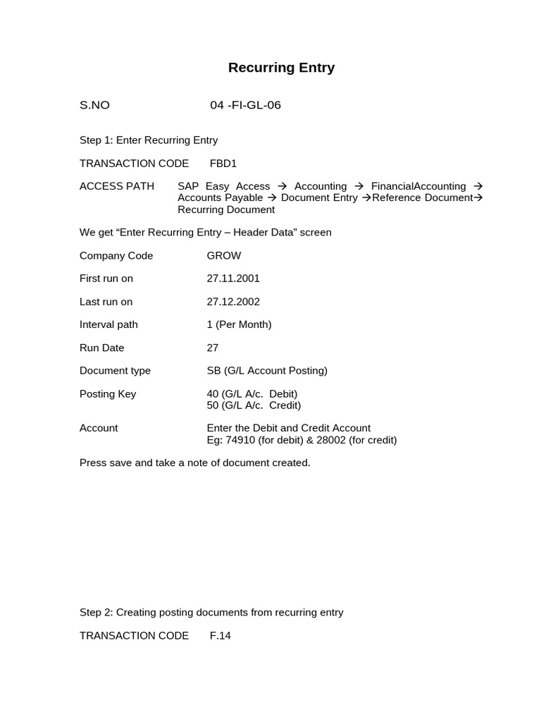 SAP Recurring Entry Guide | PDF | Computing | Software