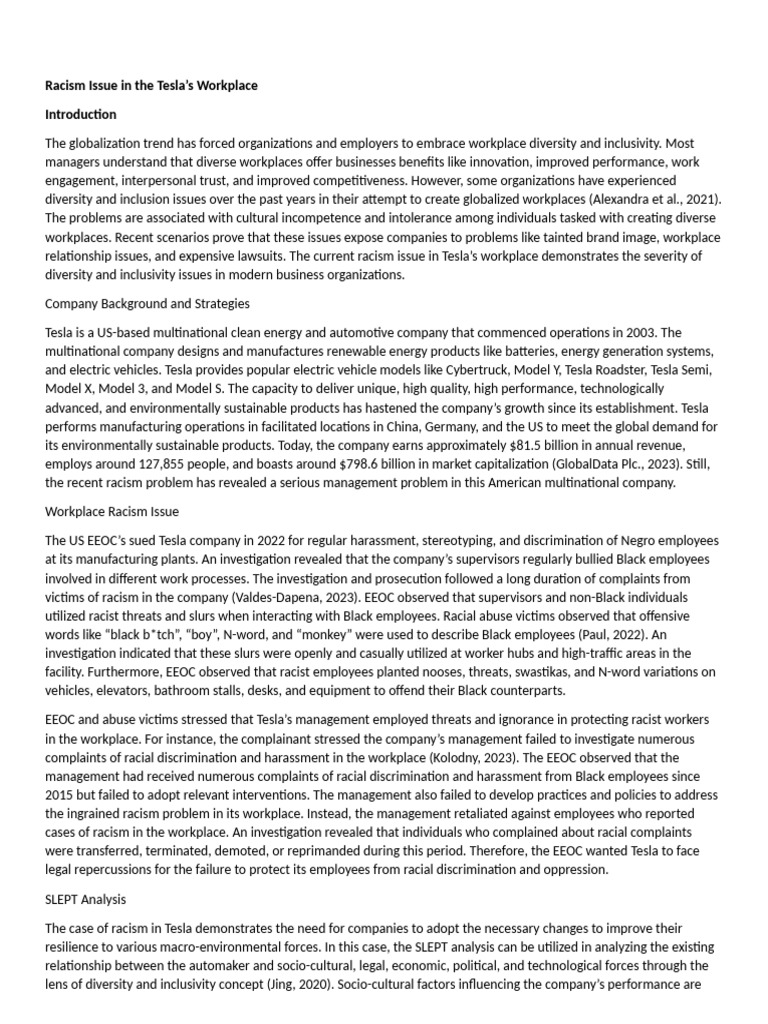 Racism in The Tesla's Workplace | PDF | Employment | Equal Employment ...