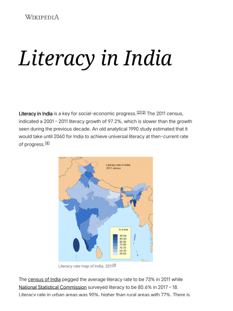 Literacy Rates in India: 2011 Census Insights | PDF | Literacy