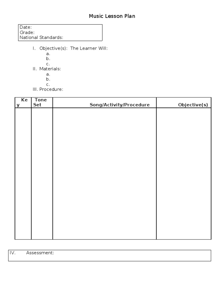 Weekly Music Lesson Plan Template | PDF