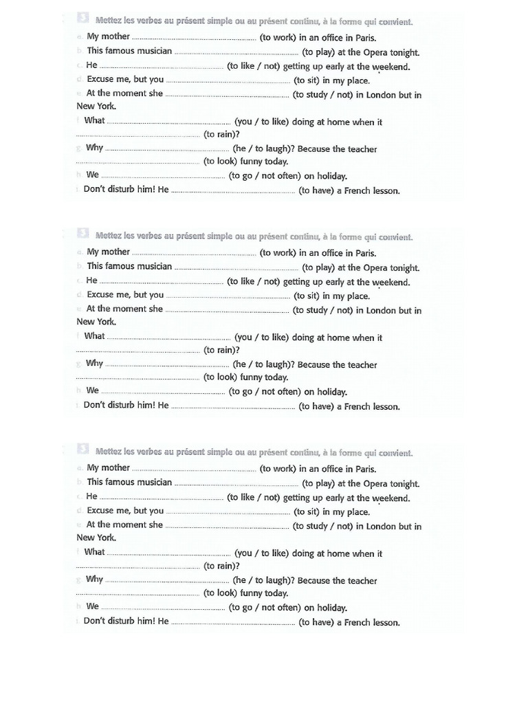 Exo Present Simple or -InG | PDF