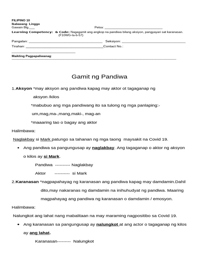 Filipino 10 For Script.. Ikatlong Linggo | PDF