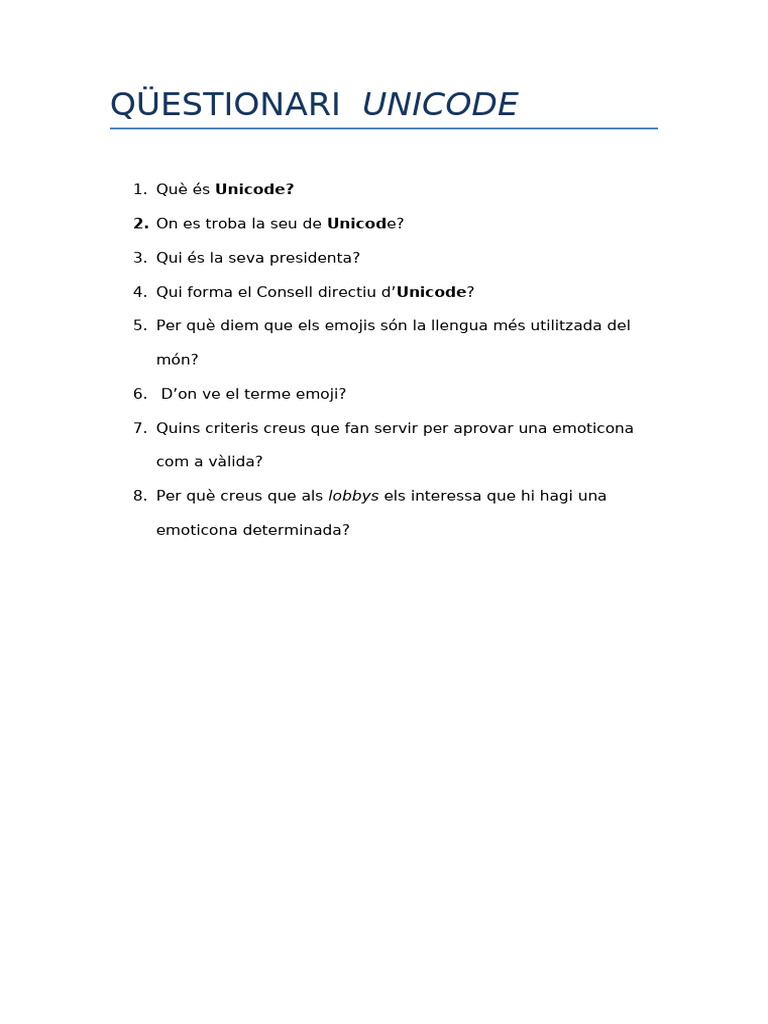 Questionari Unicode | PDF