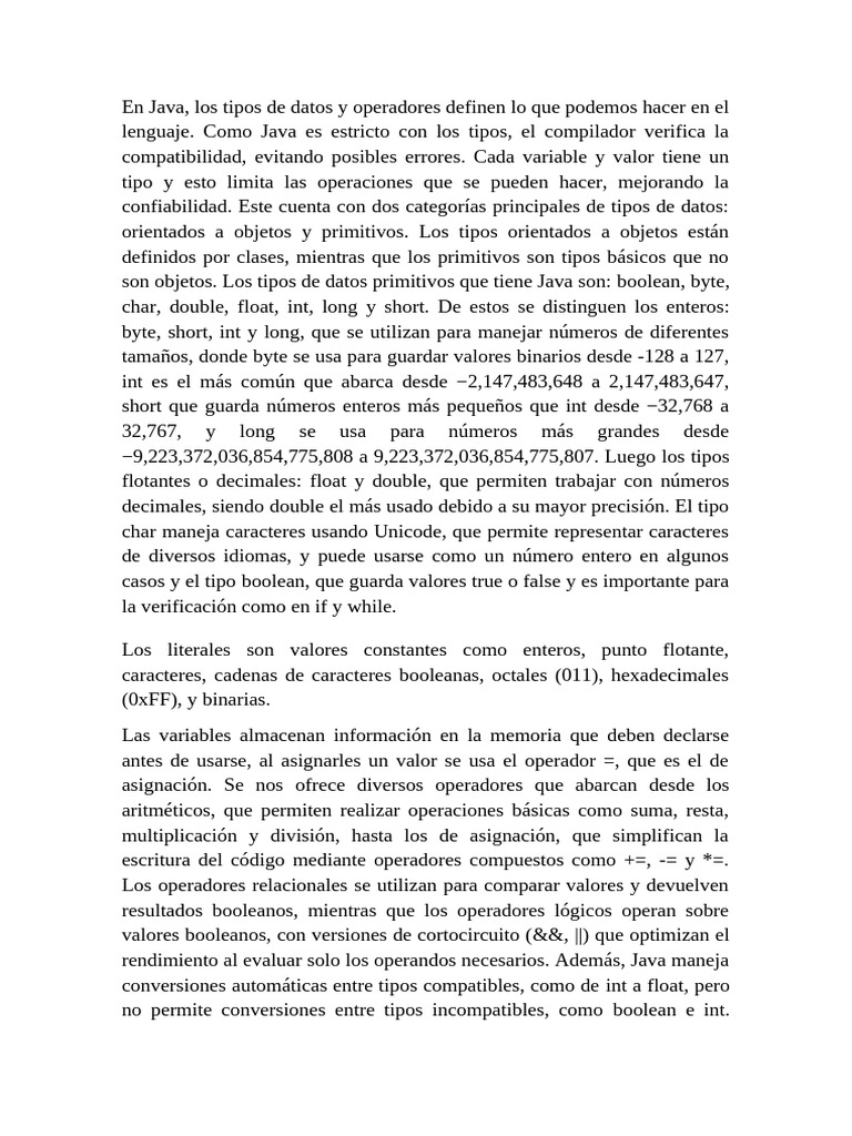 Resumen Modulo 2 | PDF | Tipo de datos | Java (lenguaje de programación)