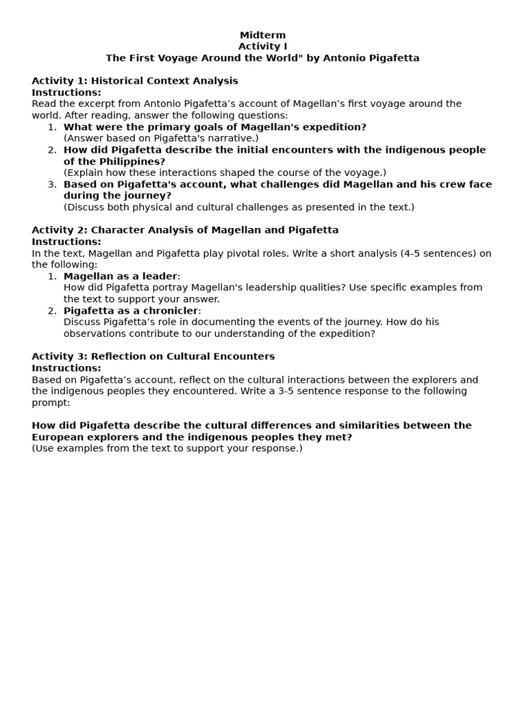 Magellan Voyage Analysis Activities | PDF