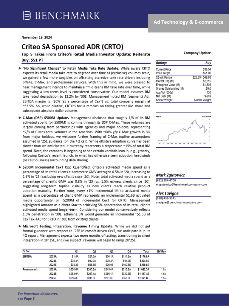The Benchmark Company LLC Research Division - Top 5 Takes From Criteo's ...