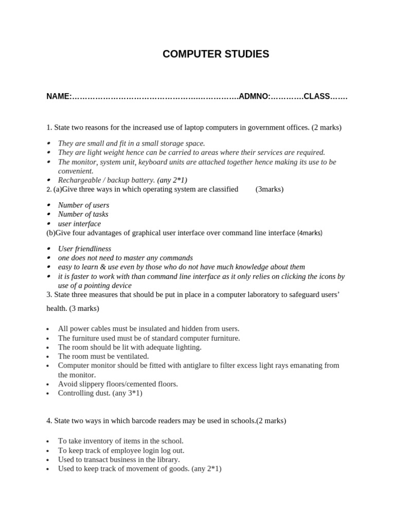 Computer Studies Form 2 Opener MS | PDF | Read Only Memory | Computer Data Storage