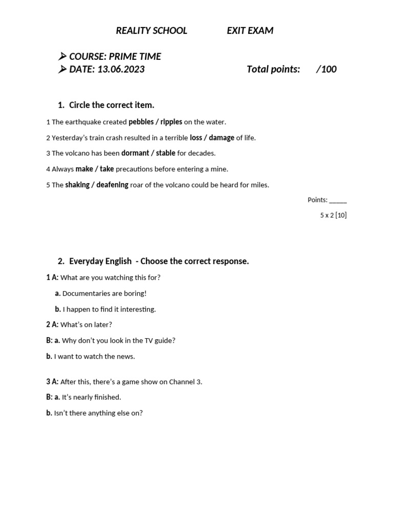 Exit Exam Prime Time | PDF