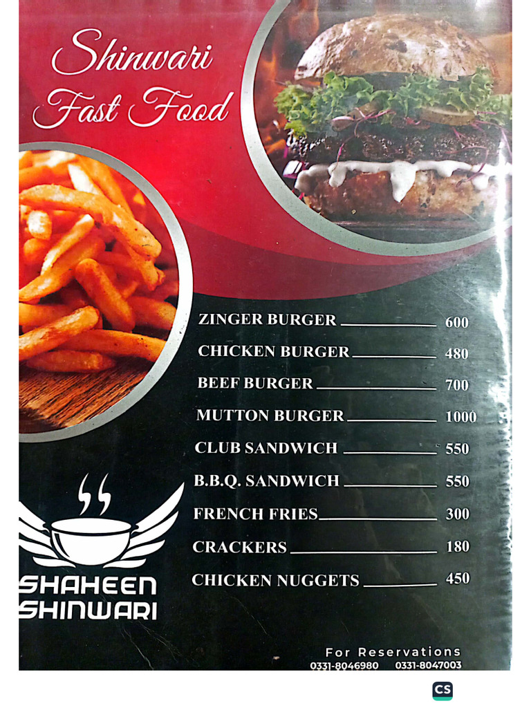 Shinwari Menu 2024... | PDF