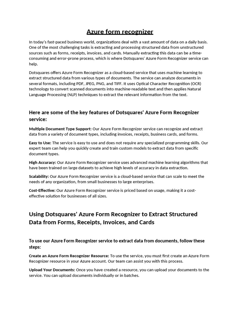 Azure Form Recognizer Service Guide | PDF | Data | Optical Character Recognition