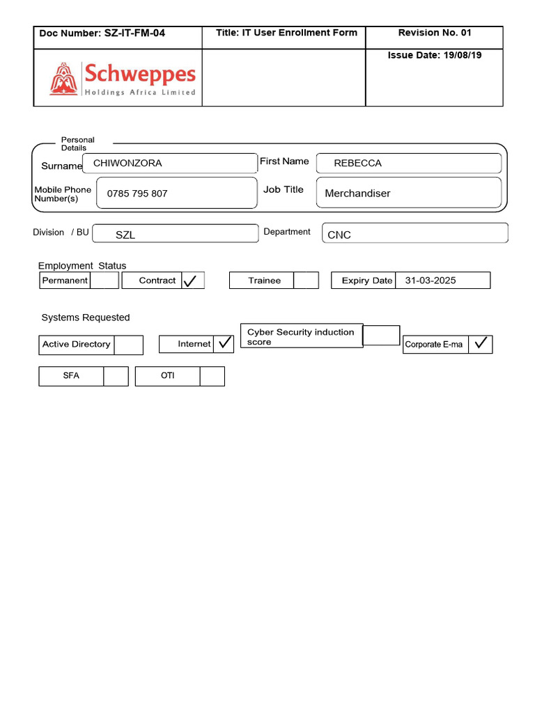 SIGNED Merchandisers ICT User Enrolment Form 2024 | PDF
