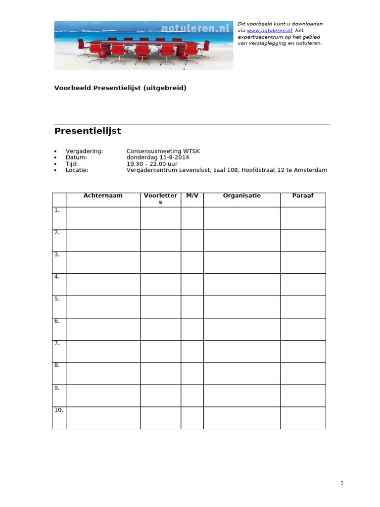 Voorbeeld Presentielijst Uitgebreid | PDF