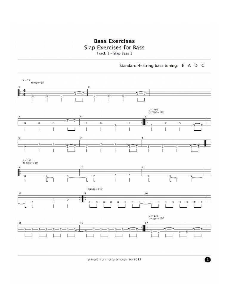 Slap Exercises For Bass ... Gsterr Tabs With Rhythm | PDF