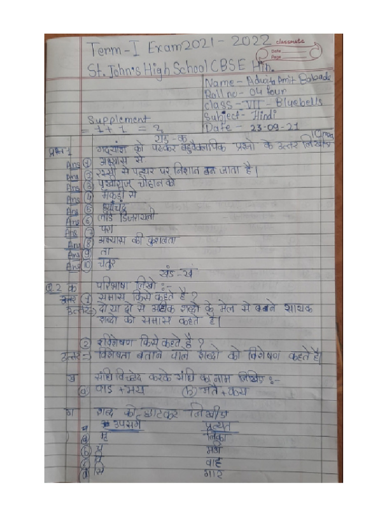 (Hindi) Answer Sheet Paper | PDF